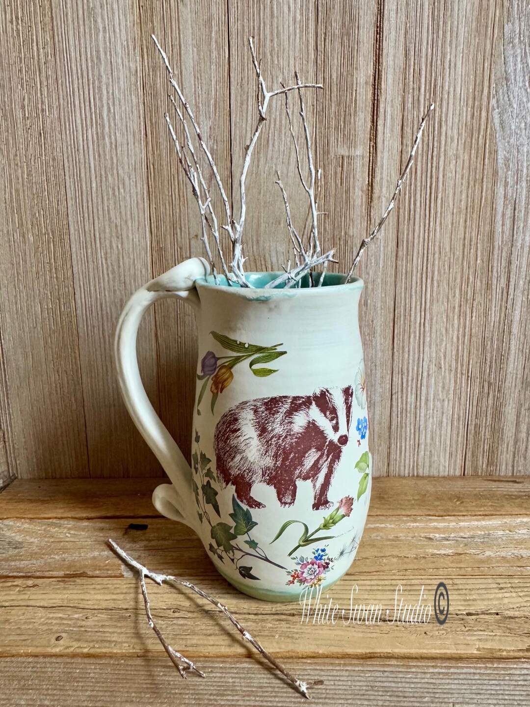 Badger Large Mug With Florals, Oversized Coffee Cup, Beer Mug Woodland ...