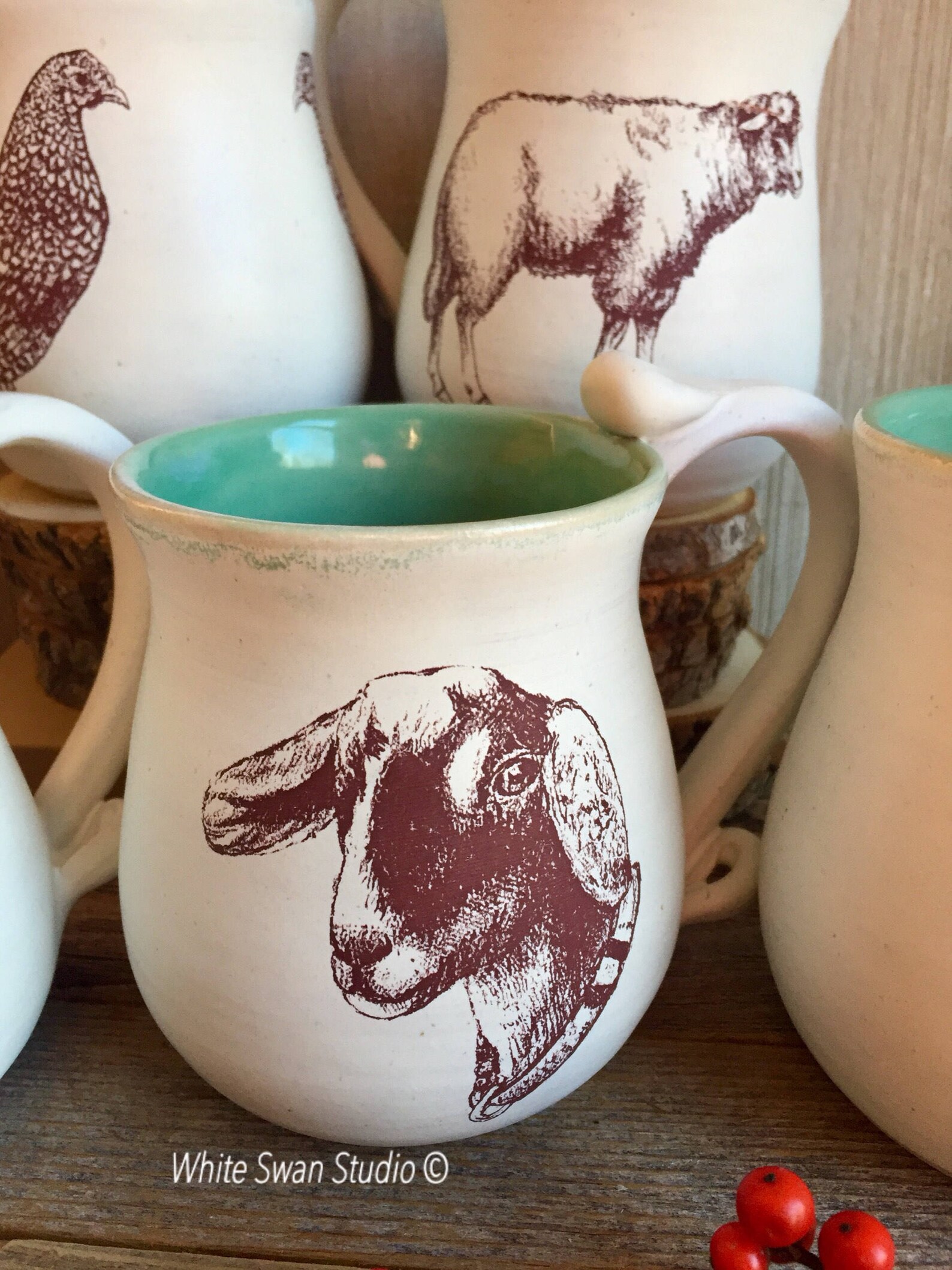 Handmade Farm Animal Mug: Stoneware Coffee Cup With Thumb Rest - Etsy