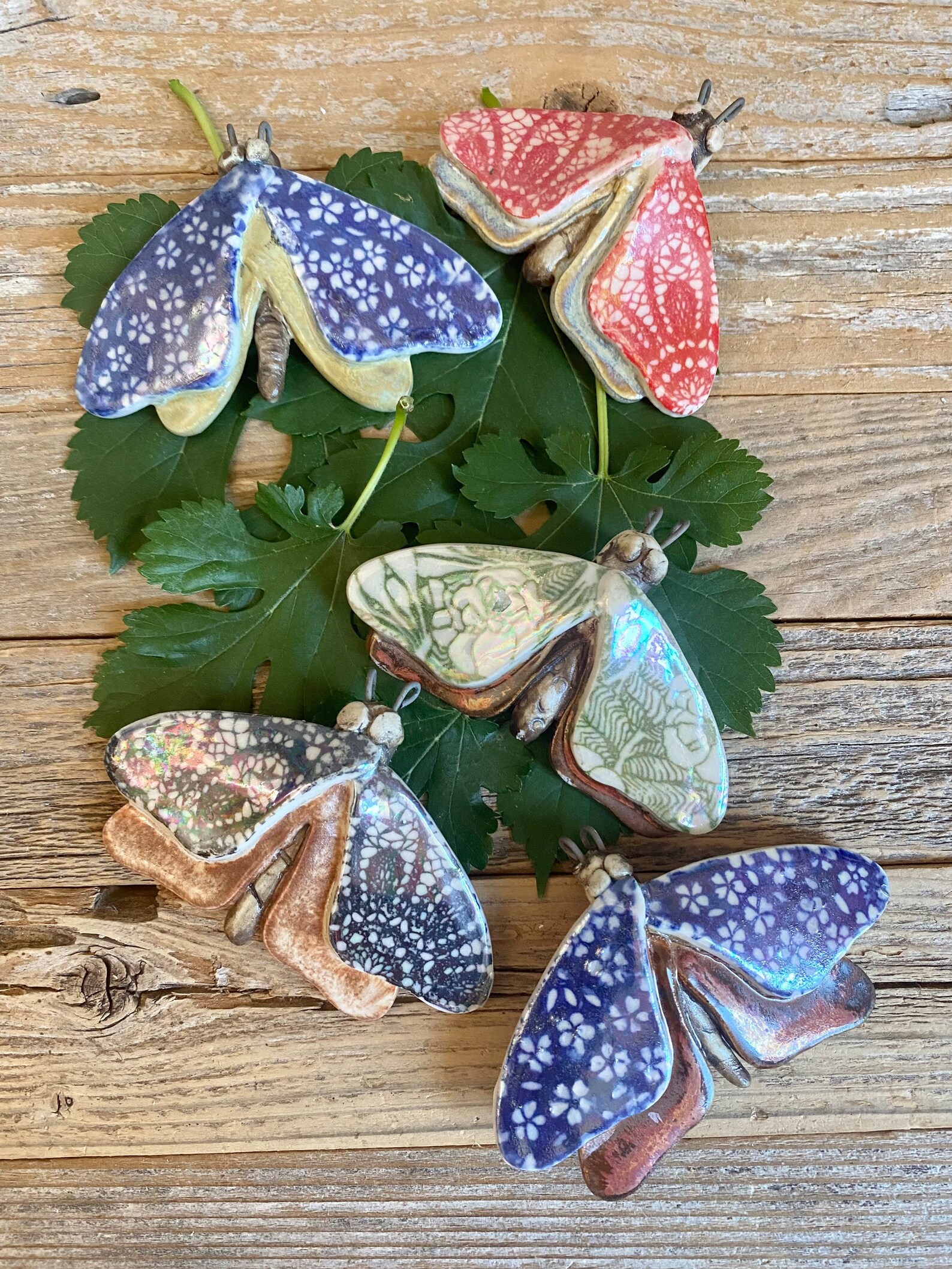 Porcelain Moth Scatter Pin in Blue Florals and Copper Mother - Etsy