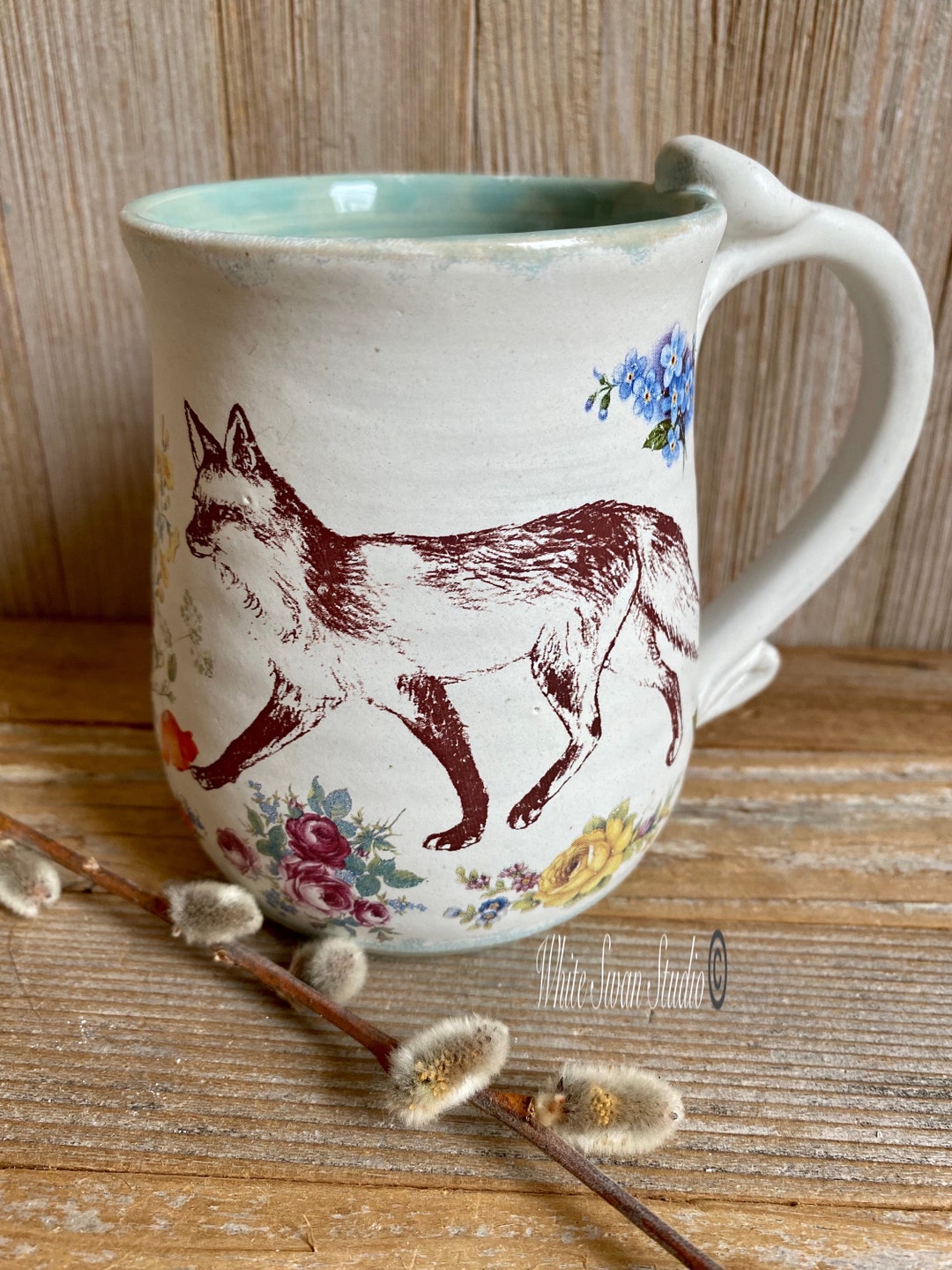 Fox Mug Floral Red Fox Coffee Cup Fox Tea Mug Red Fox - Etsy