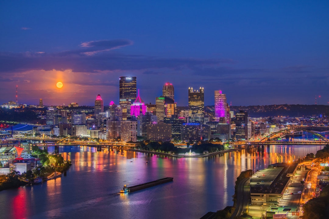 First of a Blue Moon - Pittsburgh Skyline - Various Prints - Etsy