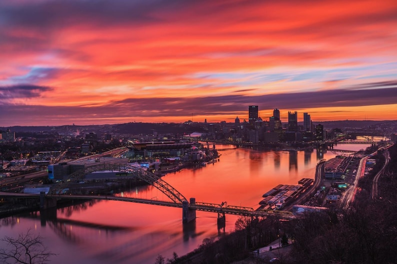 Vibrant Sunrise in Pittsburgh From the West End Overlook | Etsy