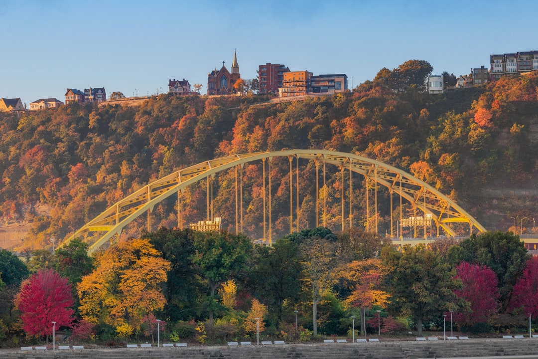 Ft. Pitt Bridge Framed by the Fall - Pittsburgh Skyline - Various ...
