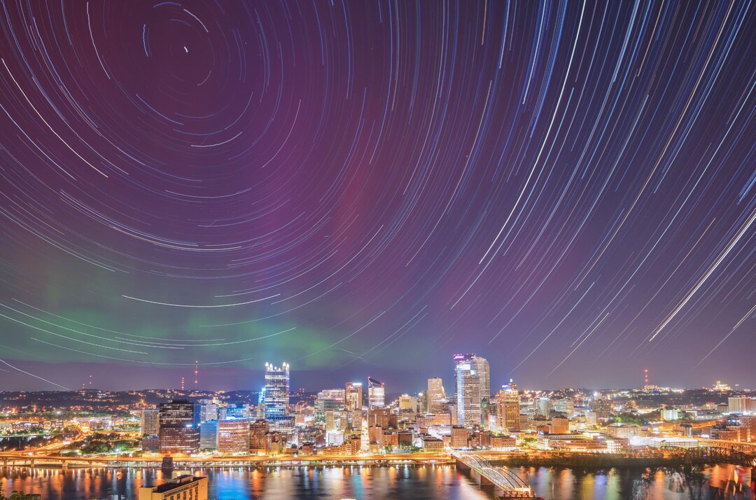 Northern Lights and Star Trails Over Pittsburgh - Pittsburgh Prints - Etsy