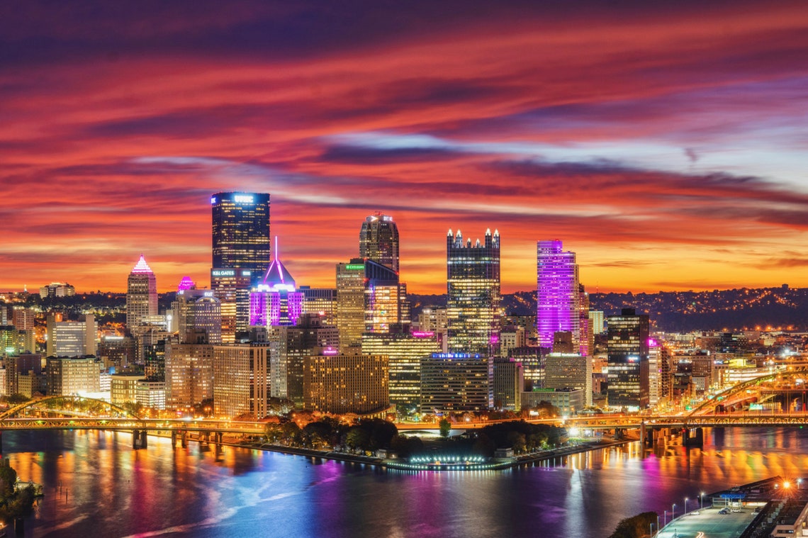 A Fiery Sunrise Over Pittsburgh Pittsburgh Prints - Etsy