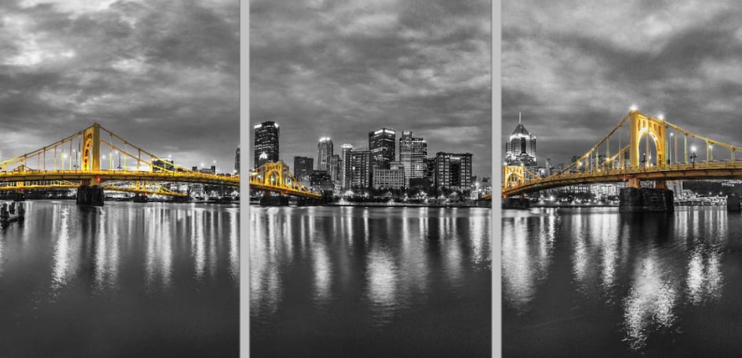 Black and Gold Bridges - Pittsburgh Triptych - Various Formats - Etsy