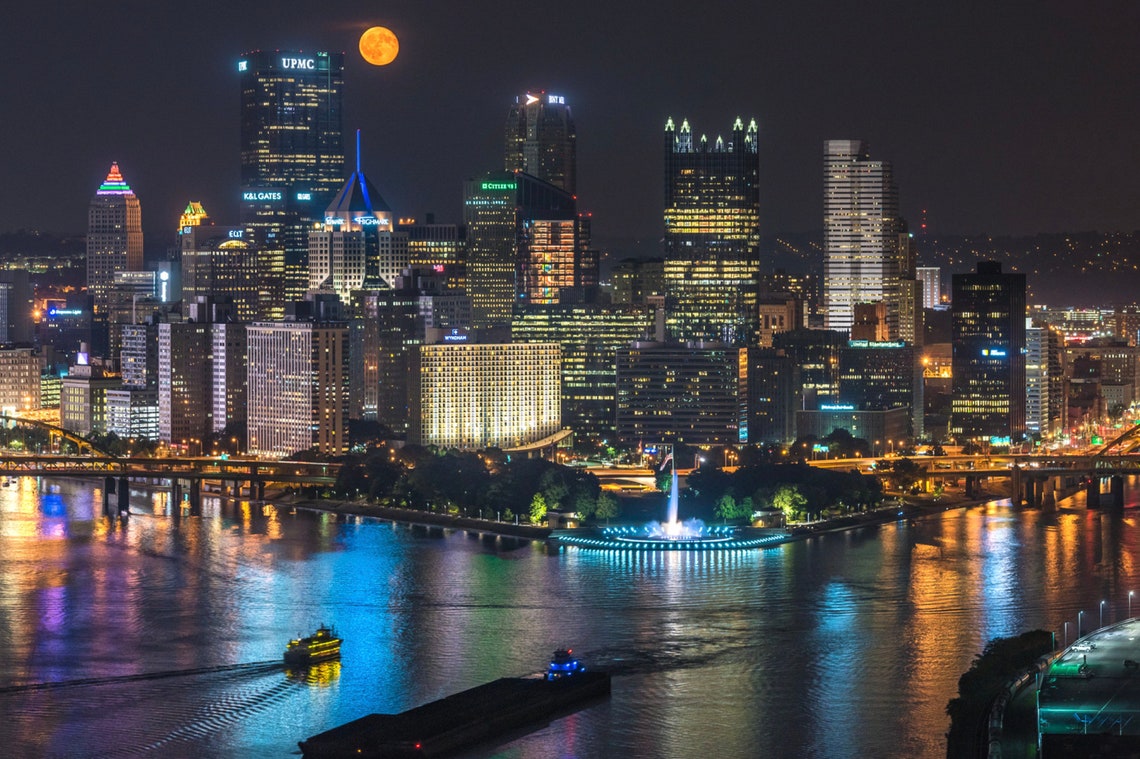 A Full Moon Rises Behind Pittsburgh From the West End Overlook - Etsy