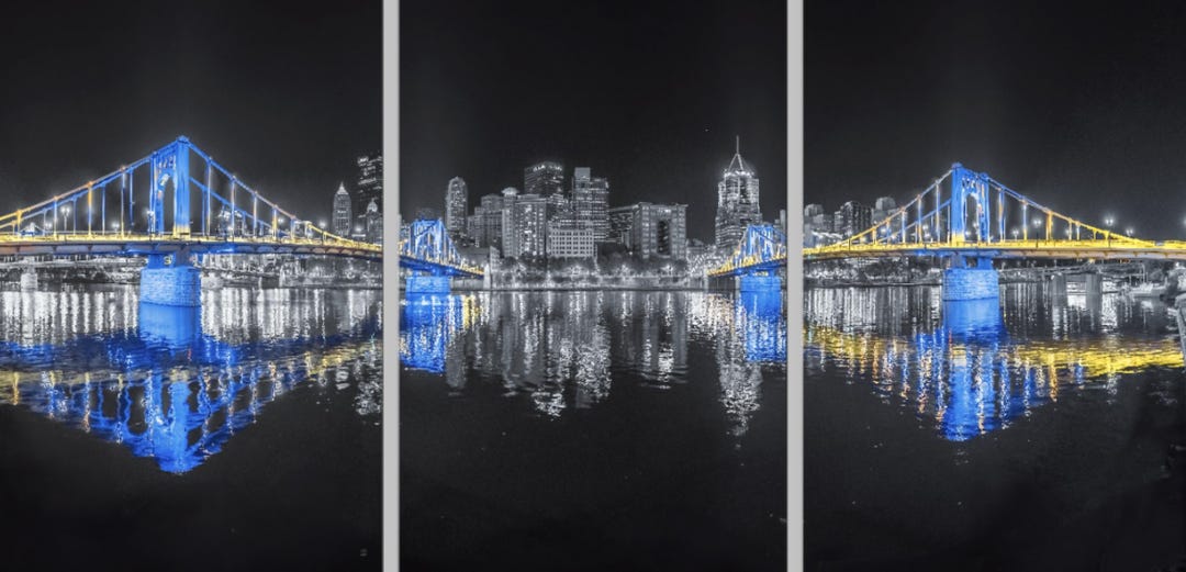 Blue and Gold Bridges - Pittsburgh Triptych - Various Formats - Etsy