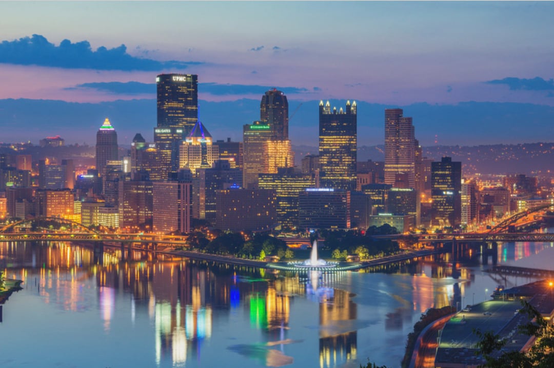 A Purple Sunrise Above Pittsburgh From the West End - Pittsburgh Prints ...