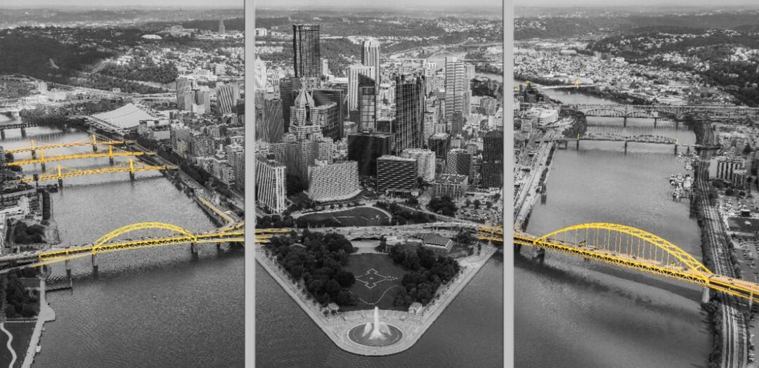 Aerial Black and Gold - Pittsburgh Triptych - Various Formats - Etsy