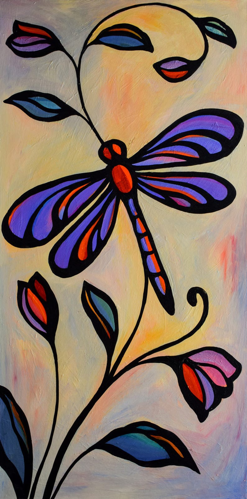 18 X 36 Original Acrylic Painting Abstract Art Dragonfly by Mike ...