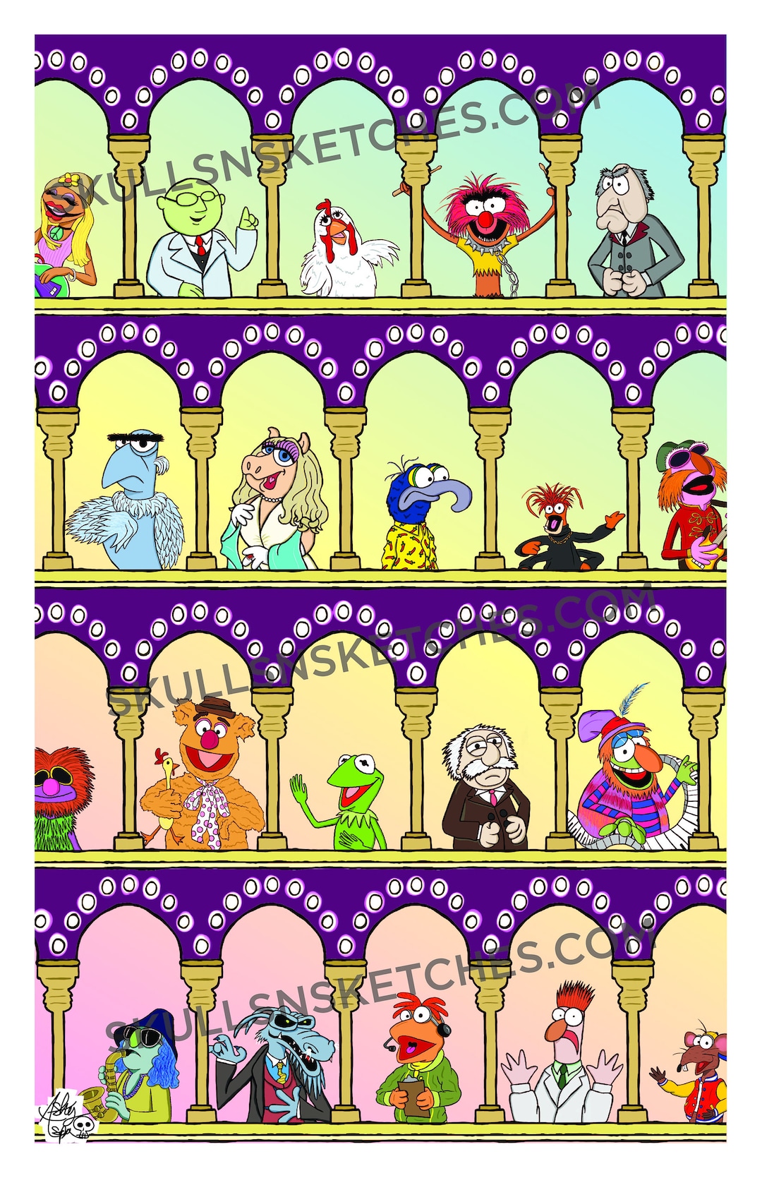 The Muppet Show Cast Print - Kermit, Miss Piggy, Gonzo, Fozzie ...