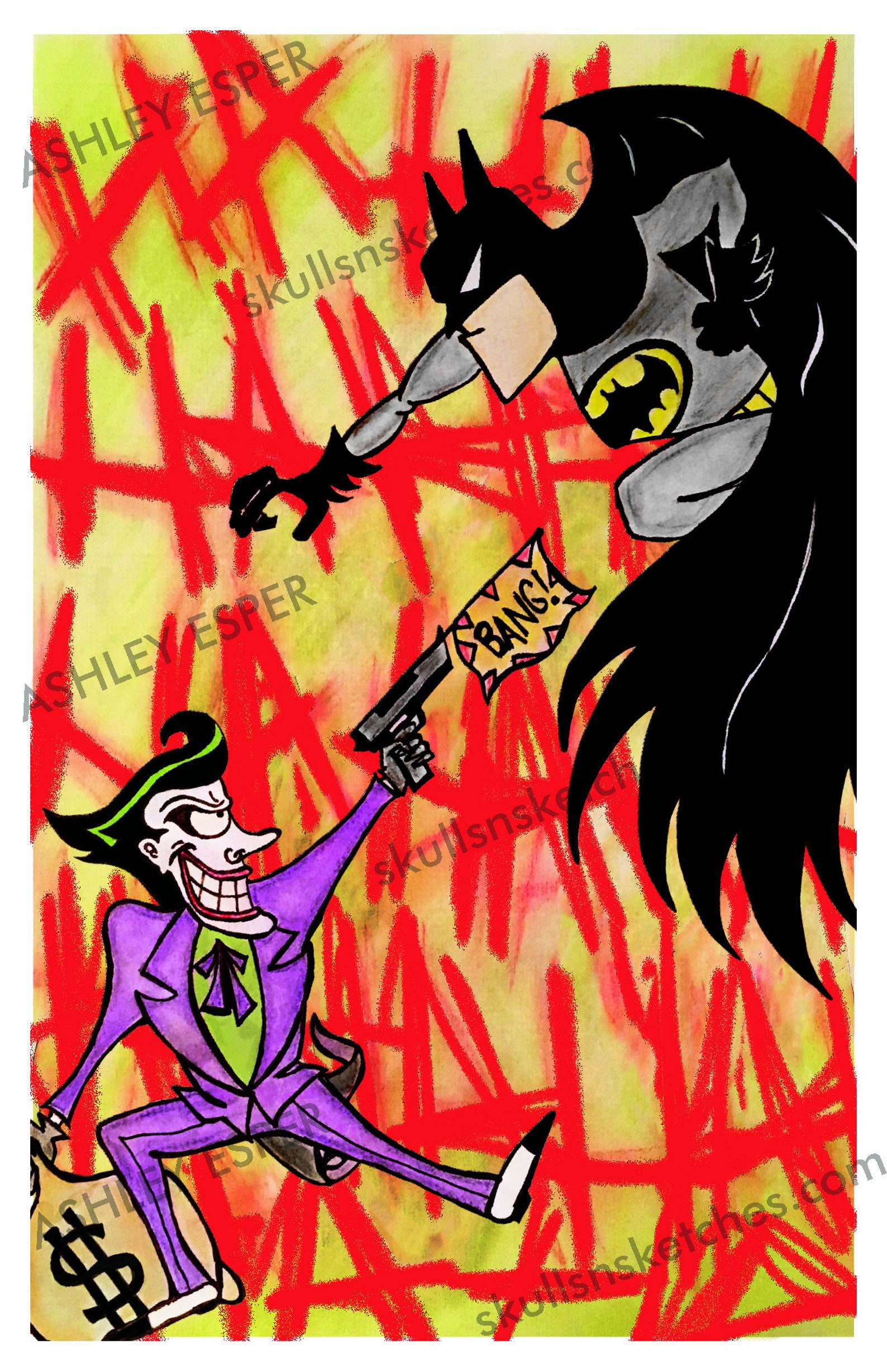 Batman VS. the Joker Fight Print DC Comics Superheroes Villains Fan Art ...