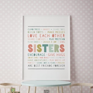 Sisters Printable Wall Art, Shared Room Poster, Girl Playroom Decor ...