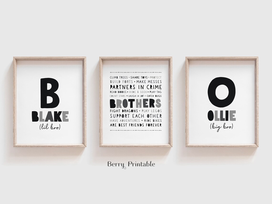 Brothers Printable Set of 3 Custom Poster Boy Room Decor - Etsy