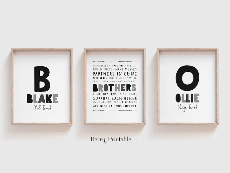 Brothers Printable Set of 3, Custom Poster, Boy Room Decor, Shared Room ...