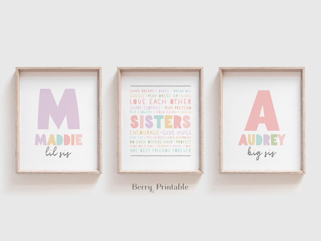 Sisters Room Wall Decor Set of 3 Girl Room Wall Art Shared - Etsy