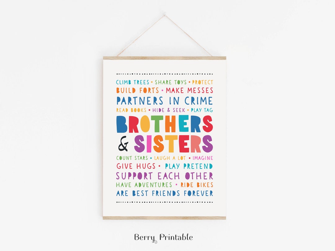 Brothers and Sisters Printable Sign, Shared Room Poster, Playroom Decor ...