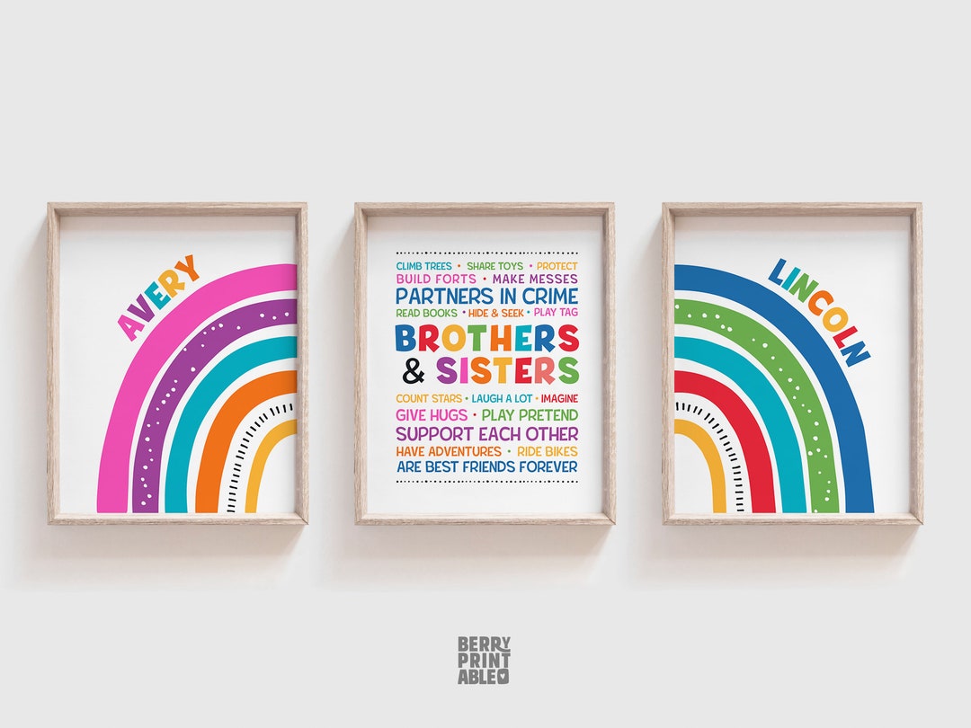 Brothers and Sisters Printable Wall Art, Shared Room, Rainbow Colors ...