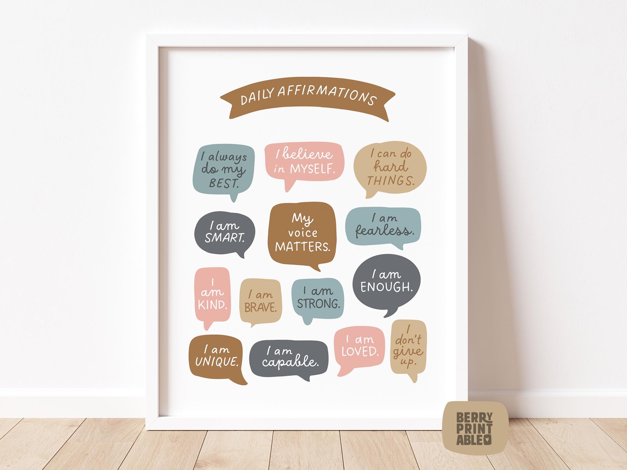 Positive Affirmations Printable Sign, I Am Poster, Kids Bedroom Decor ...
