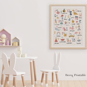 Alphabet Poster, Printable Wall Art, ABC Sign, Kids Room Decor, Neutral ...