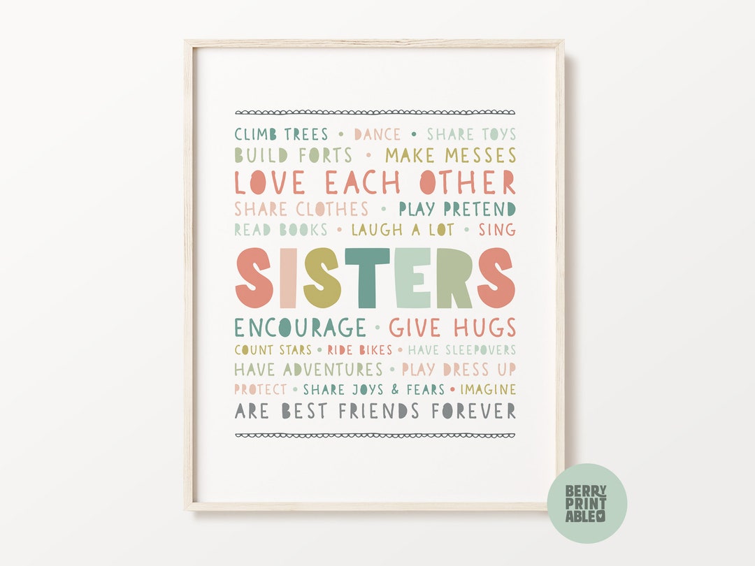 Sisters Printable Wall Art, Shared Room Poster, Girl Playroom Decor ...