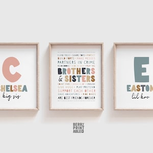 Kids Room Printable Wall Art Set of 3, Custom Poster, Big Sis Lil Bro ...