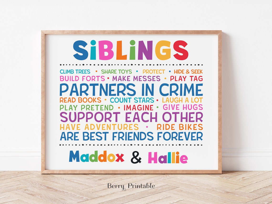 Playroom Printable Wall Art, Custom Name Poster, Personalized Siblings ...