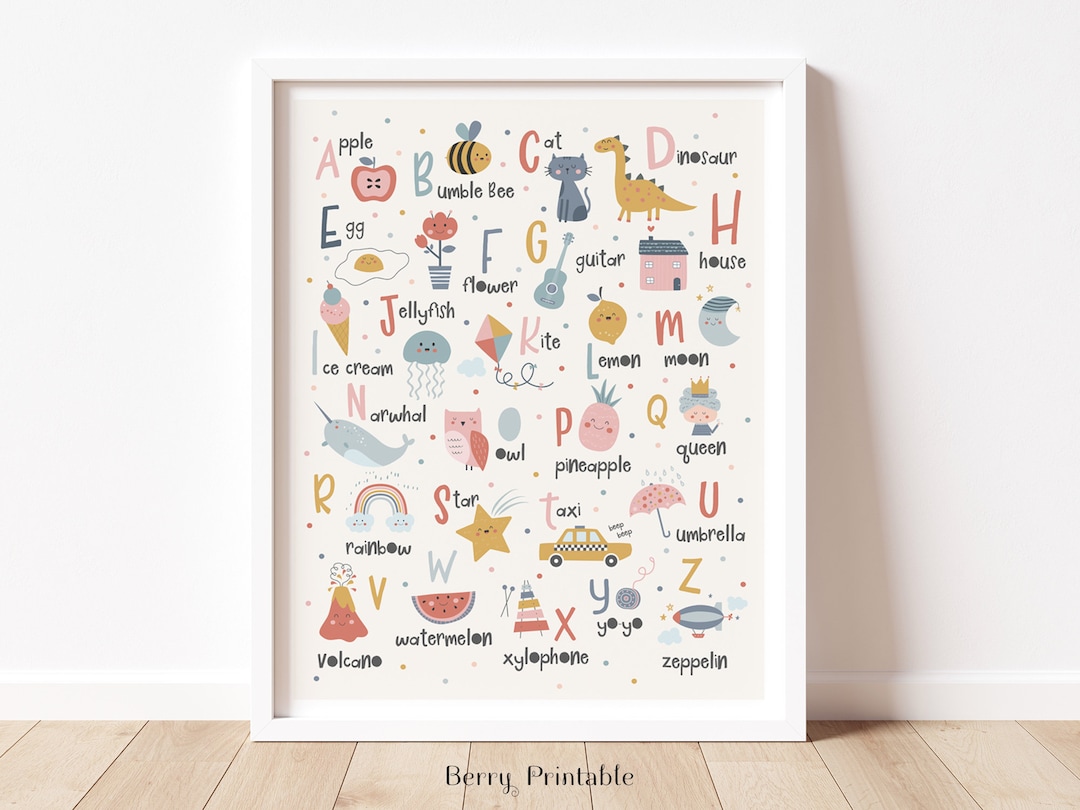 Alphabet Poster, Printable Wall Art, ABC Sign, Kids Room Decor, Neutral ...