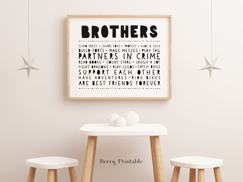 Brothers Room Decor, Shared Room Poster, Boy Room Wall Art, Black and ...