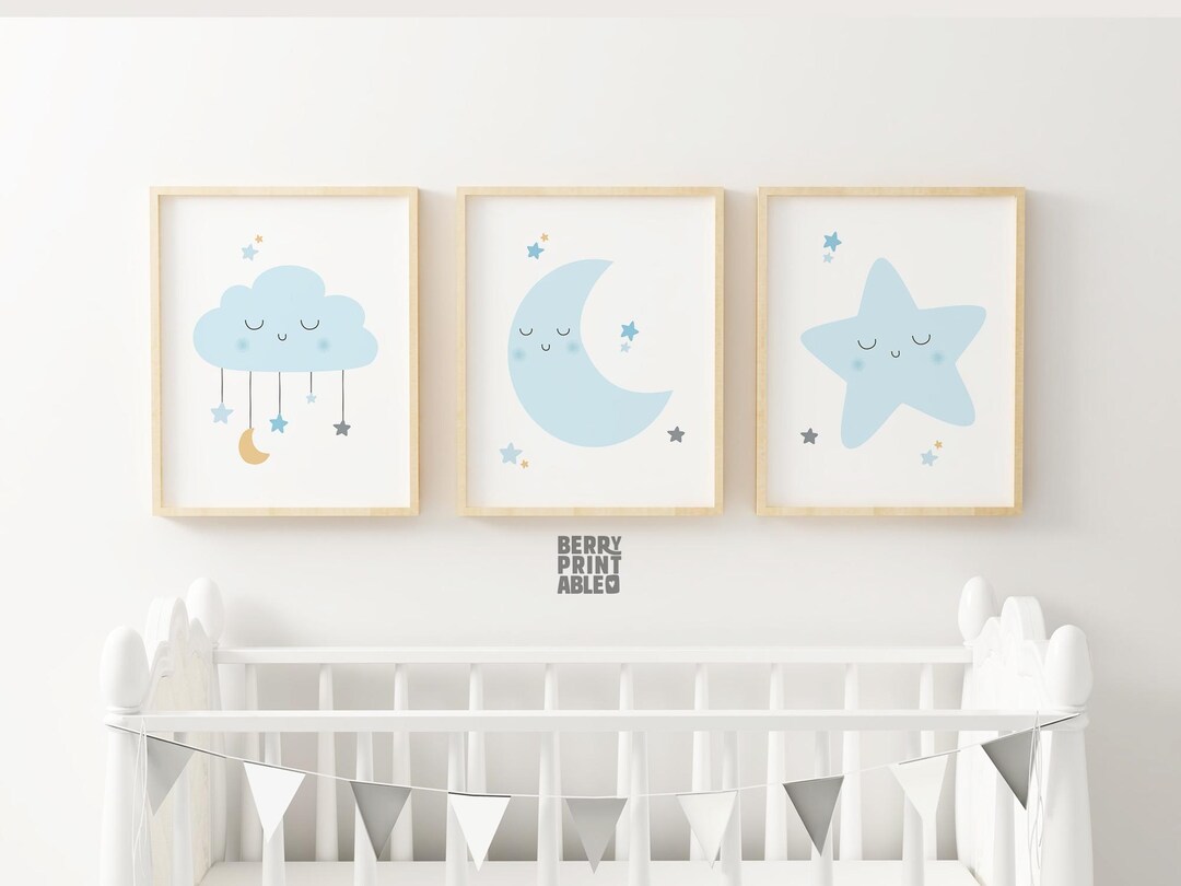 Baby Blue Nursery Wall Art, Sweet Dreams Printable Poster, Cute Star ...