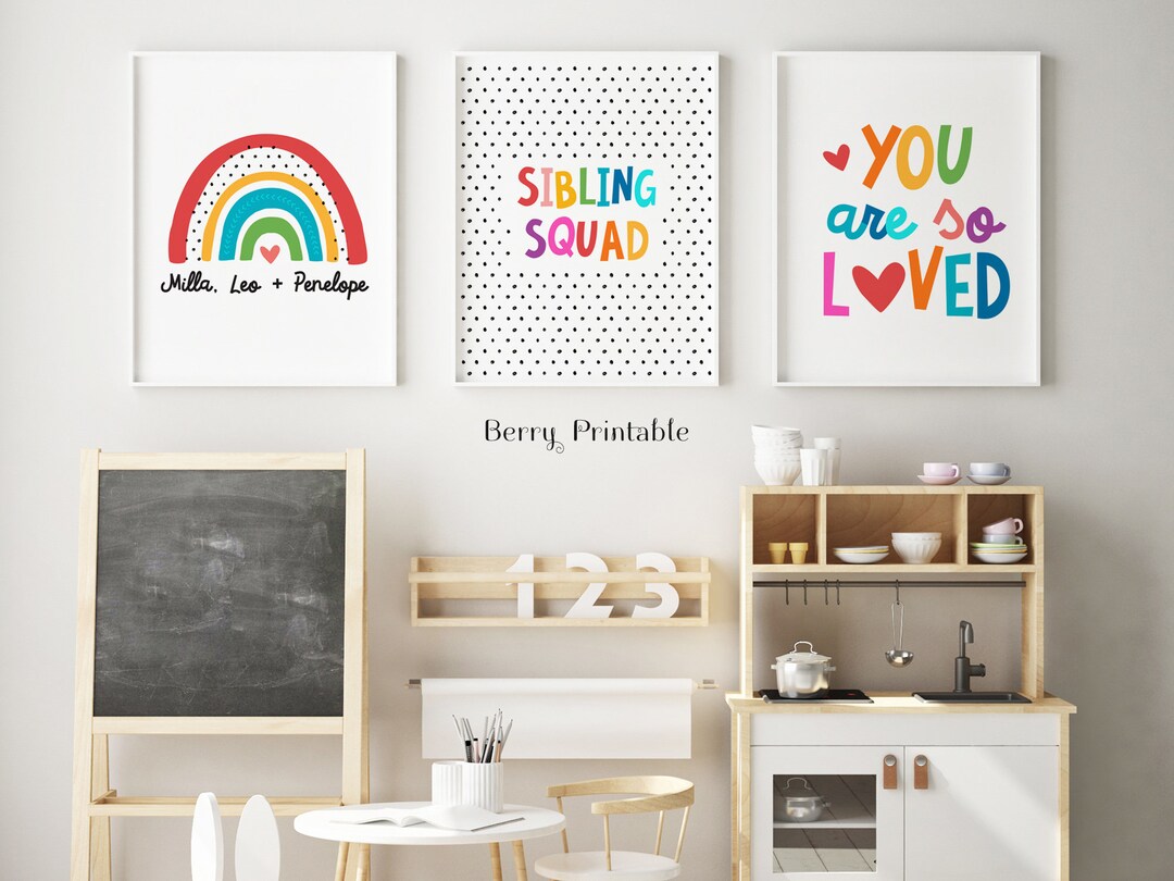 Rainbow Printable Set of 3, Custom Name Poster, Sibling Squad Poster ...