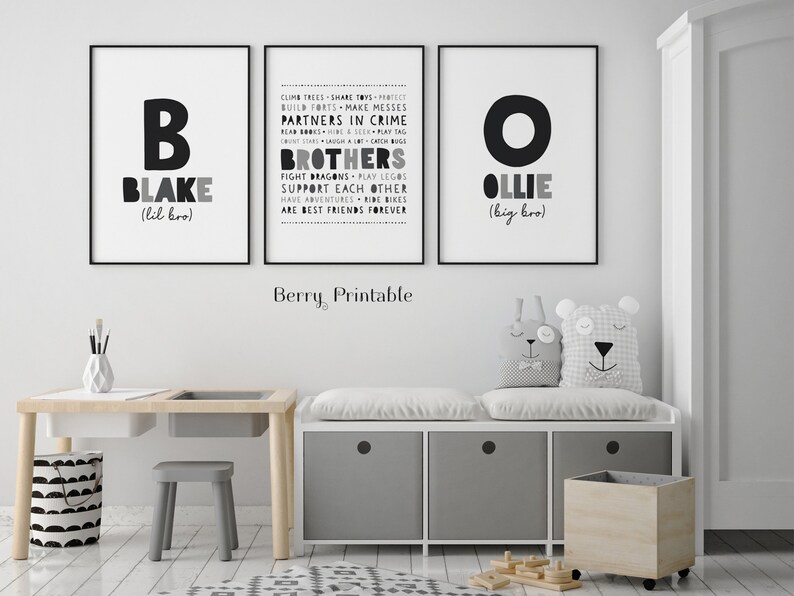 Brothers Printable Set of 3, Custom Poster, Boy Room Decor, Shared Room ...