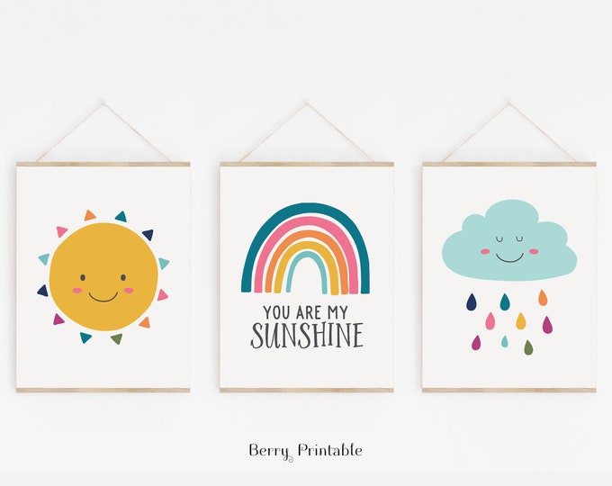 You Are My Sunshine Wall Art Set of 4 | Kids Printable Art Prints | Sun ...