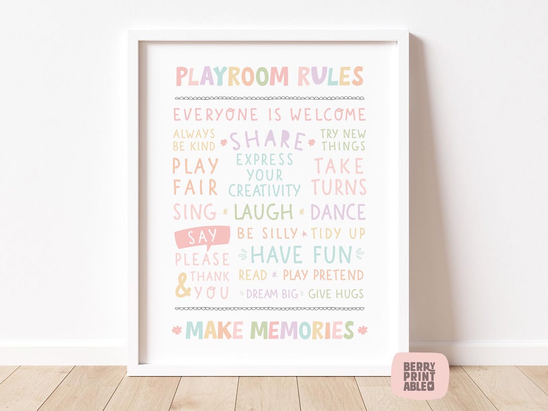 Playroom Rules Printable, Let's Play Poster, Girl Playroom Sign, Pink ...