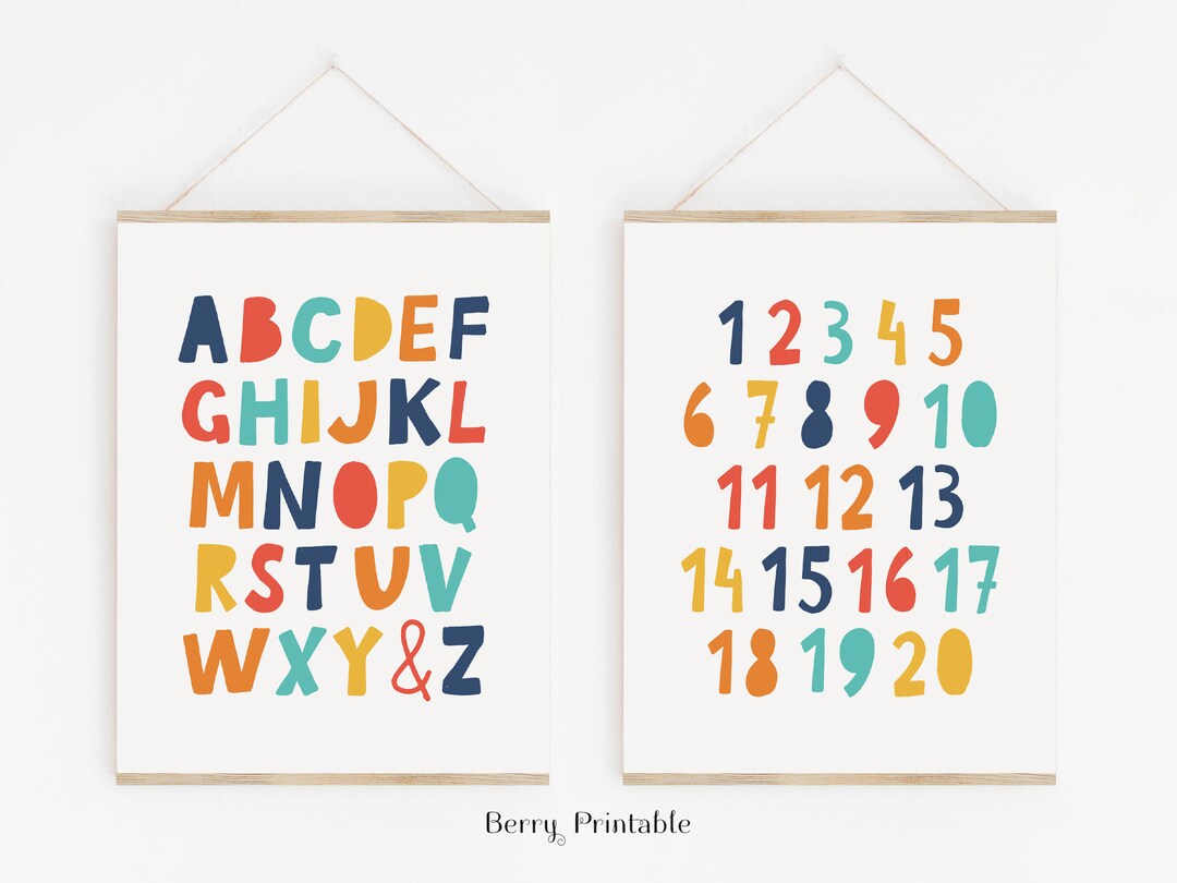 Set of 2 Playroom Prints, Alphabet Poster, ABC Sign, 123 Print, Boy ...