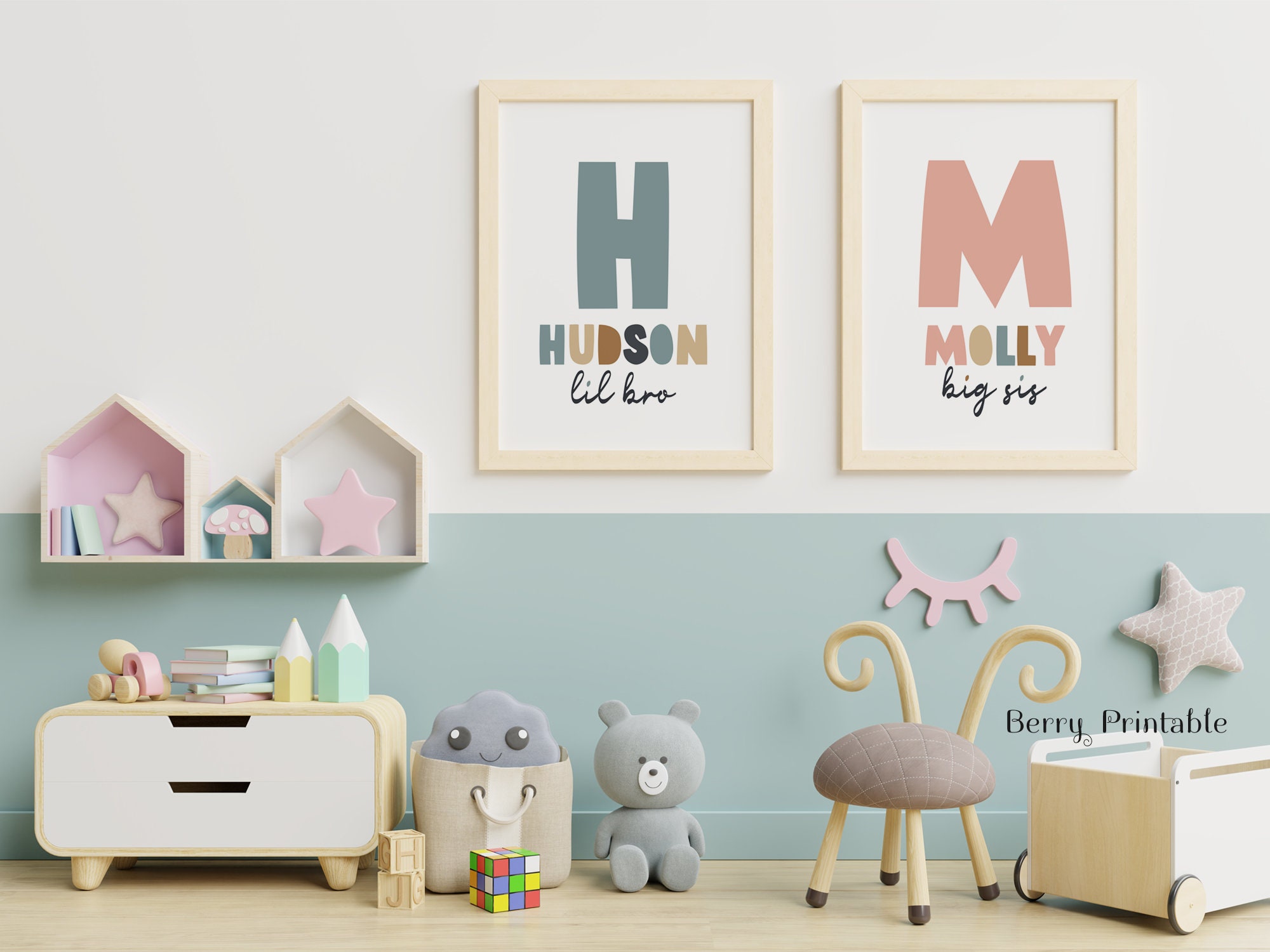 Shared Room Printable Wall Art, Custom Poster, Big Sis Lil Bro Sign ...