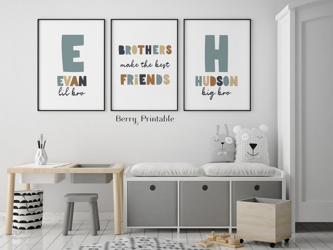 Brothers Printable Wall Art Set of 3 Custom Name Poster Kids - Etsy