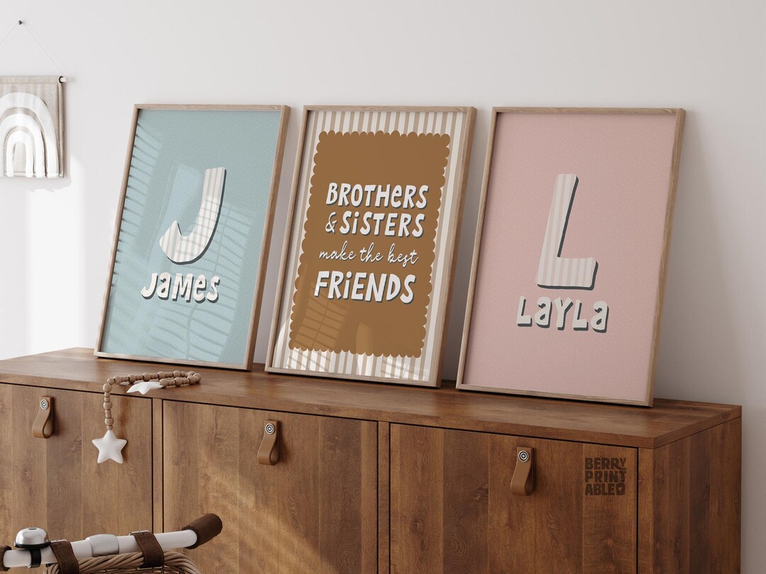 Siblings Printable Wall Art Set of 3, Custom Name Poster, Brothers and ...