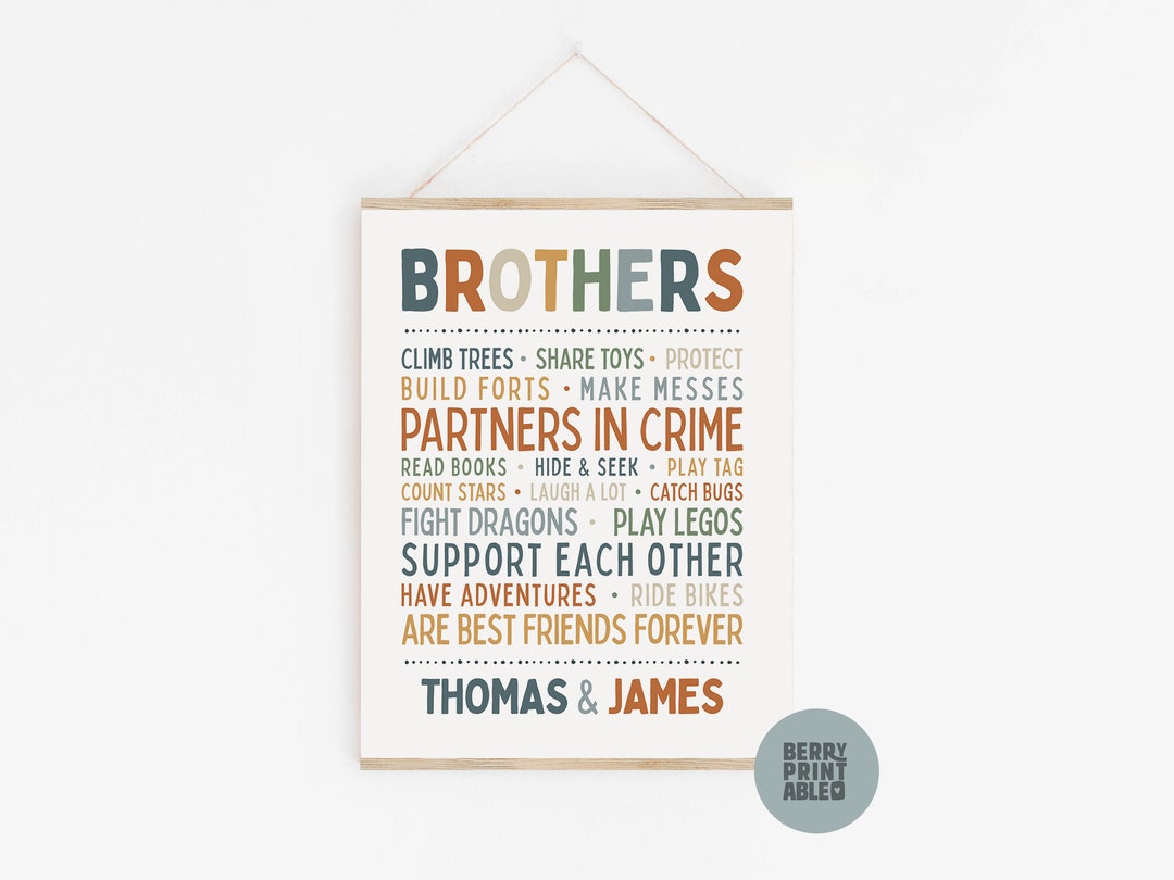 Brothers Printable Sign, Personalized Playroom Poster, Shared Room ...