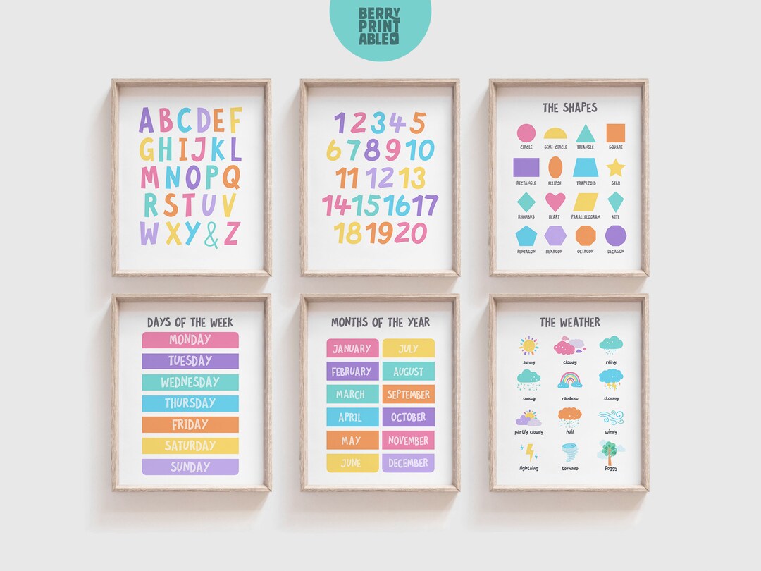 Pink Classroom Decor Set of 6, Kids Playroom, Weather Chart, Learning ...