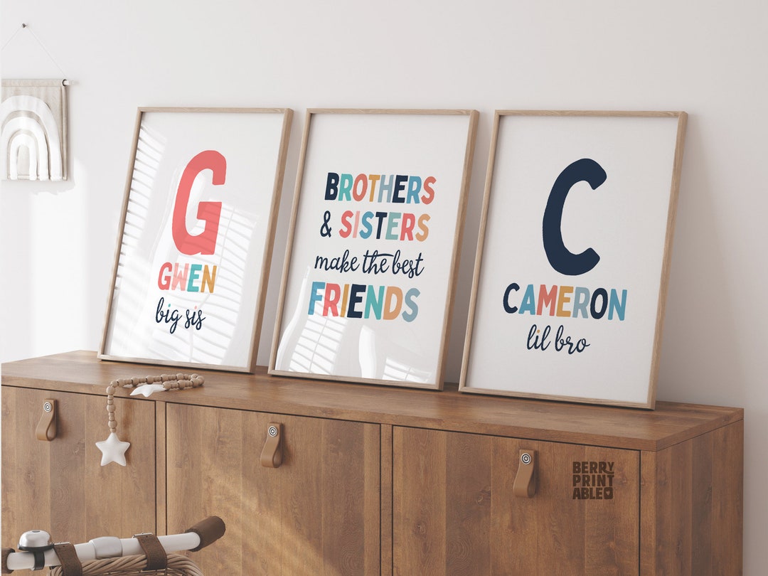 Brothers and Sisters Printable Wall Art Set of 3, Custom Name Poster ...