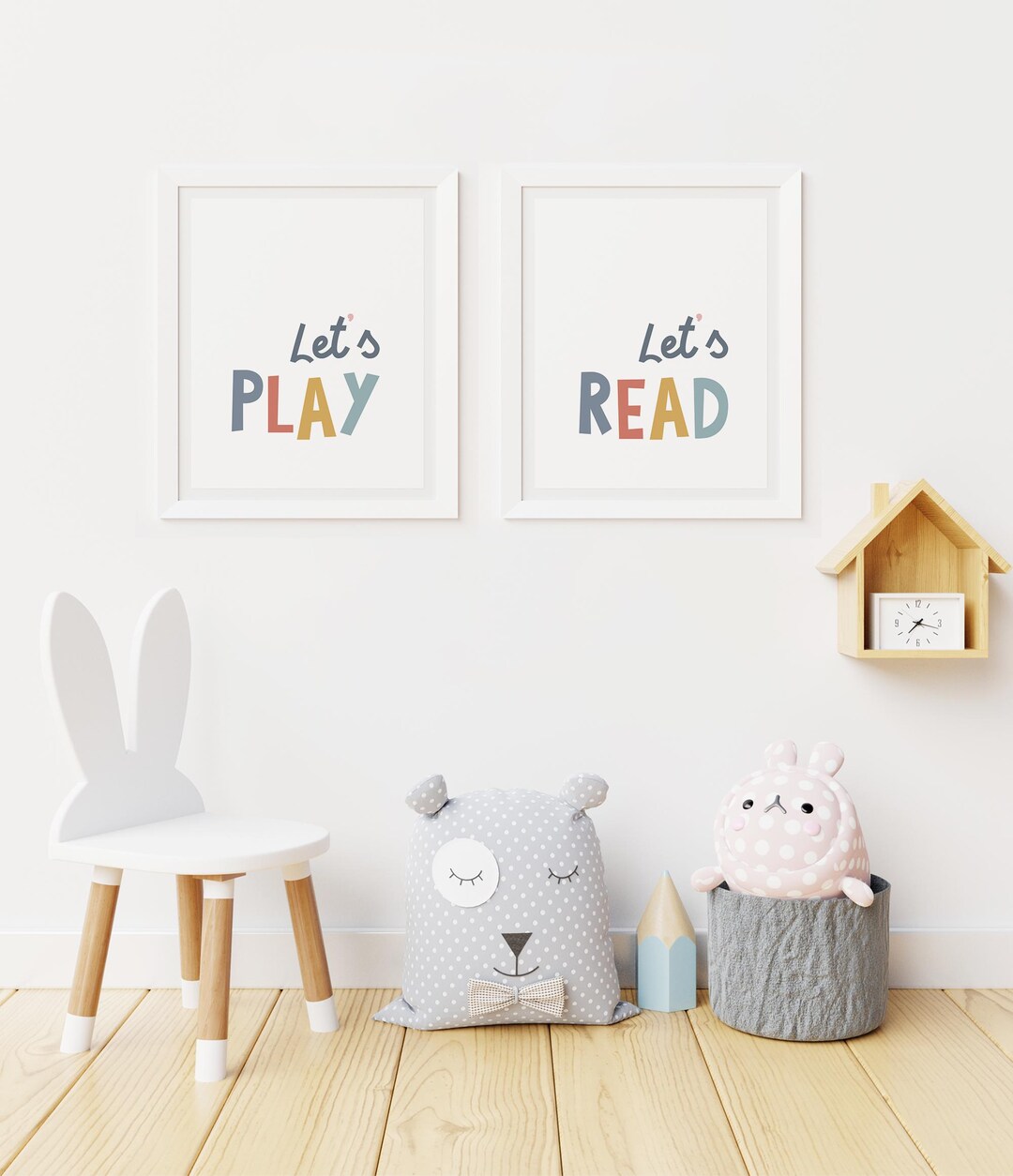 Let's Play & Let's Read, Playroom Printable Set of 2, Neutral Rainbow ...