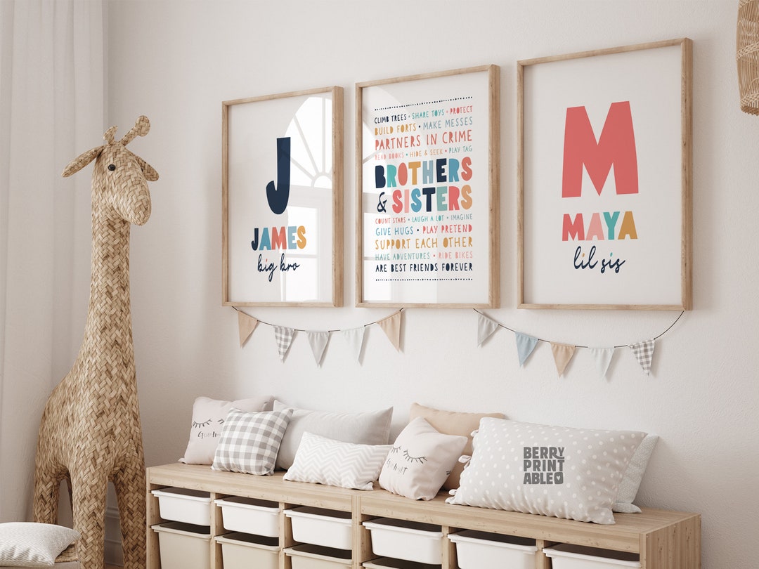 Brothers and Sisters Printable Wall Art, Custom Name Poster, Kids ...