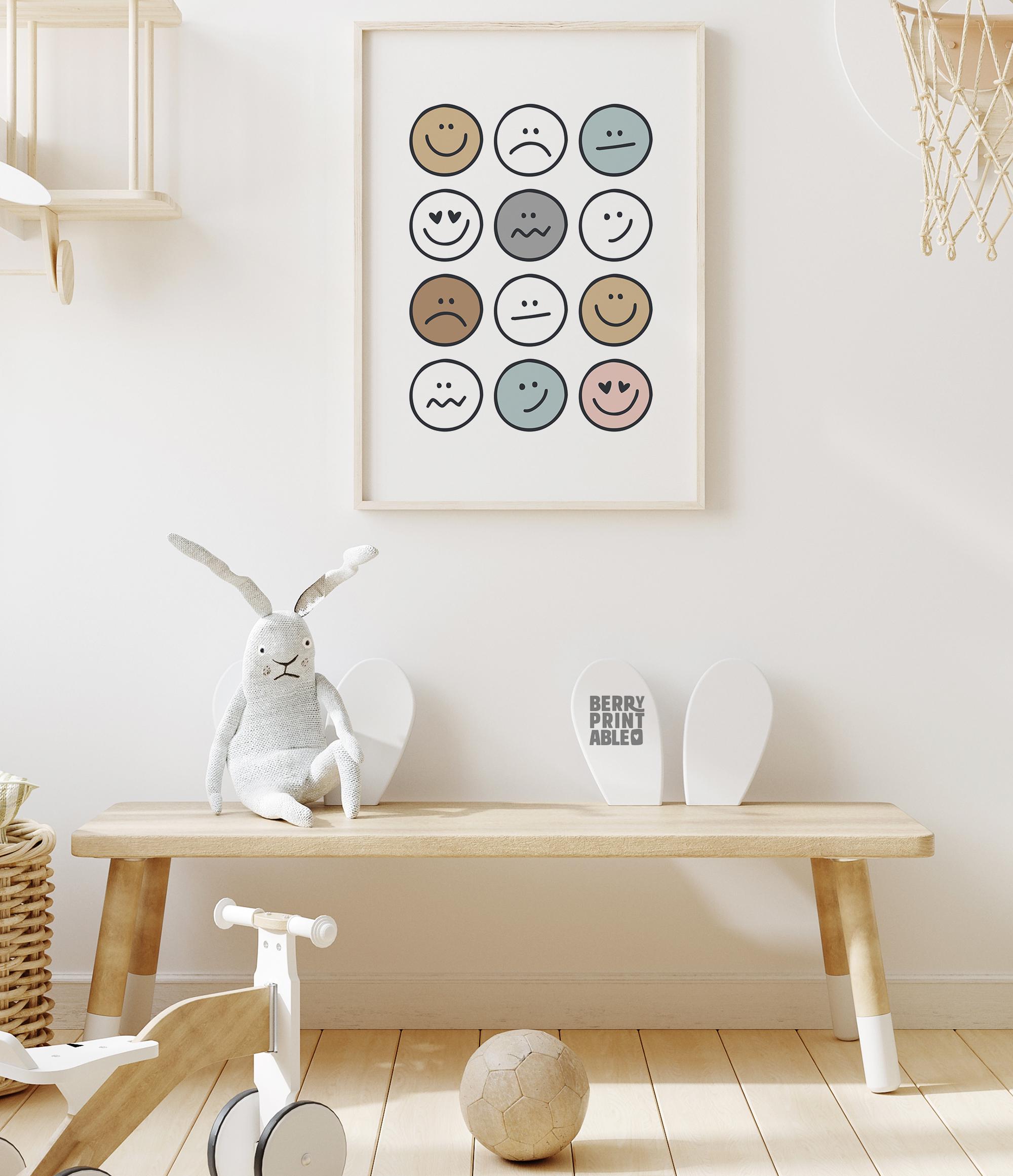 Feelings Chart Printable, Smiley Poster, Playroom Decor, Neutral Colors ...