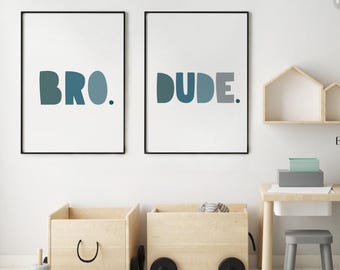 Bro Dude Wall Art Set of 2, Brothers Printable Art, Boys Bedroom Sign ...