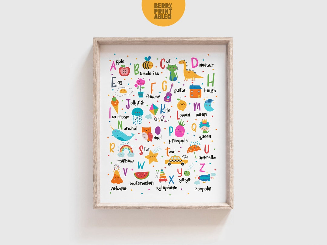 Alphabet Poster, Printable Wall Art, ABC Sign, Kids Room Decor, Rainbow ...