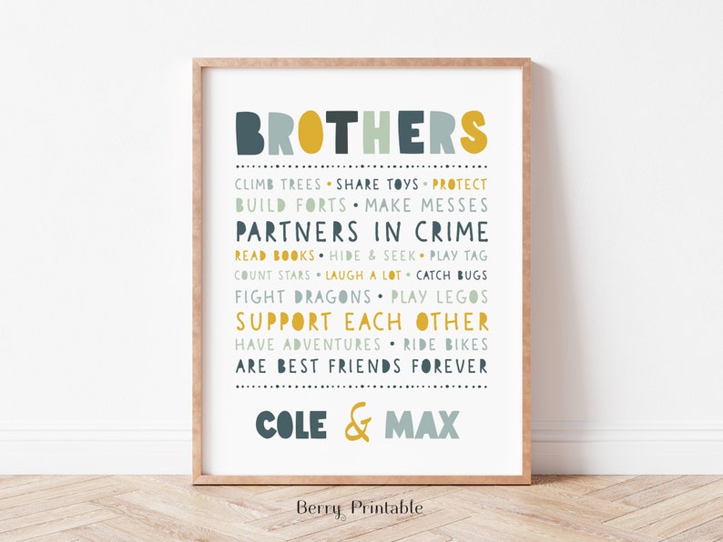 Brothers Printable Wall Art, Custom Name Poster, Personalized Brothers ...