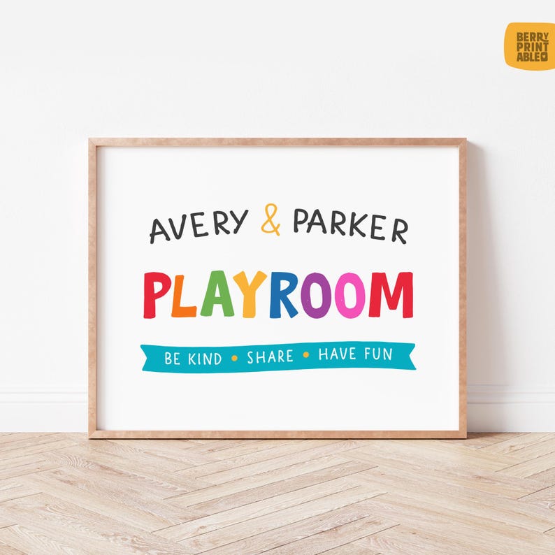 Playroom Printable Poster, Personalized Sign, Rainbow Custom Wall Art ...