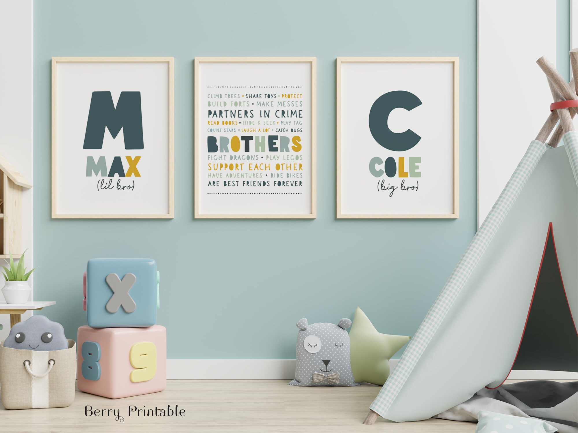 Brothers Are Best Friends Printable Set of 3 Custom Name | Etsy